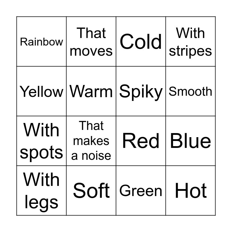 Visual Sensory Bingo! Bingo Card