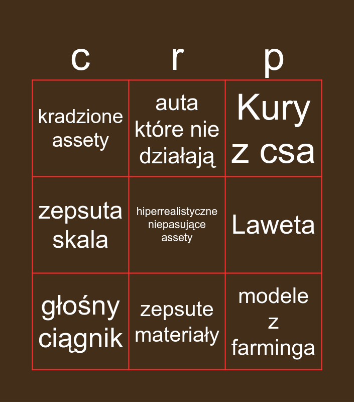 crapy bingo Card
