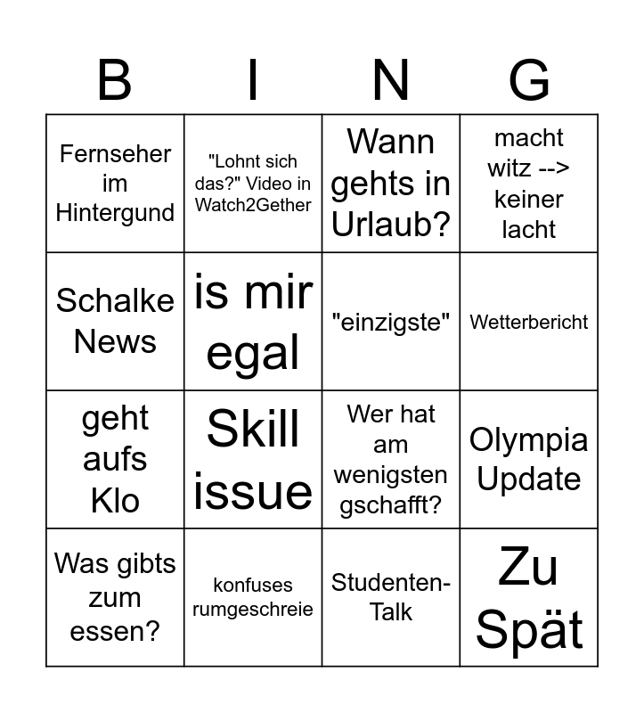 Niko Bingo Card