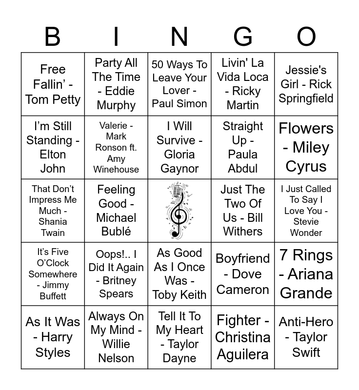 No Stage Names Bingo Card