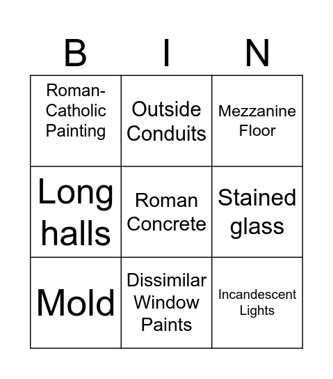 Gothic Church Bingo Card