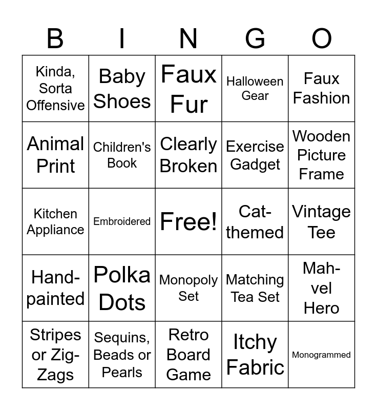 Thrift Store Bingo! Bingo Card