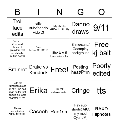 Silly bingo :3 Bingo Card