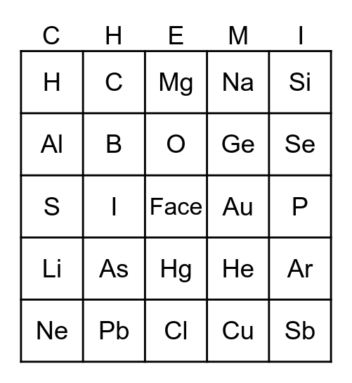 CHEMI CARD Bingo Card