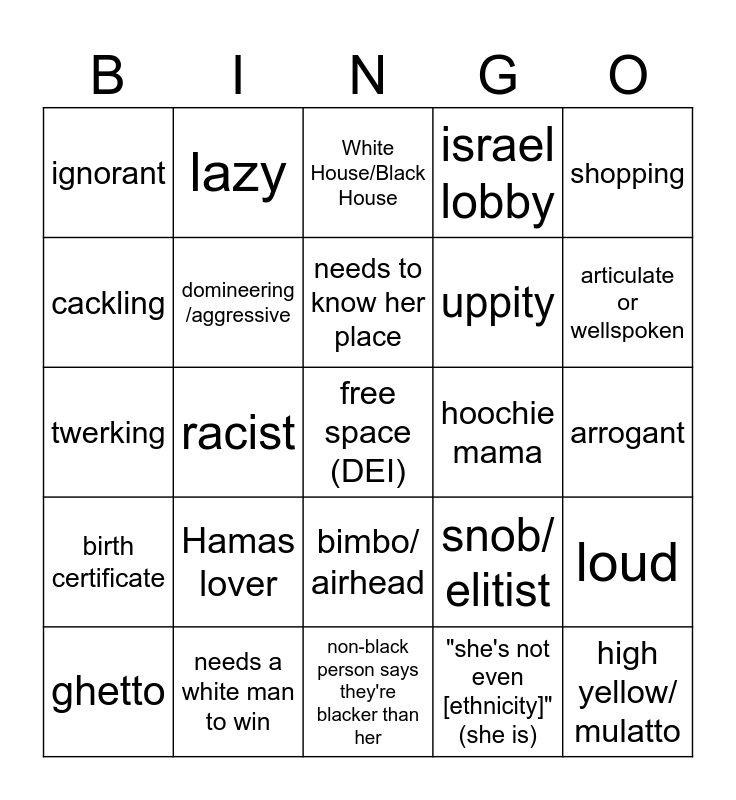Comments on Kamala Harris Bingo Card