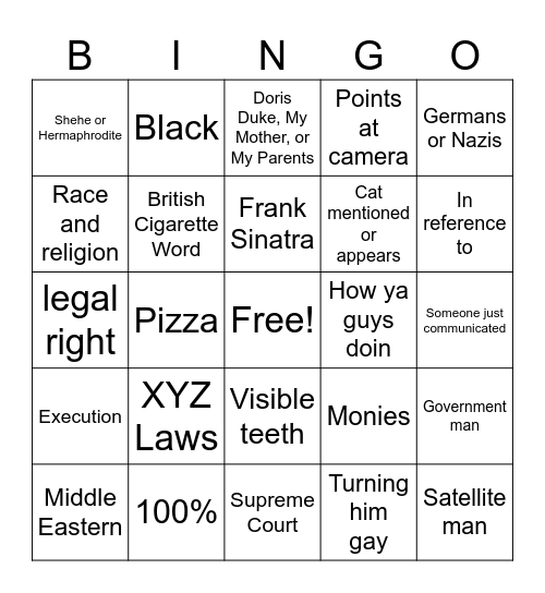 Tony Chase Bingo Card