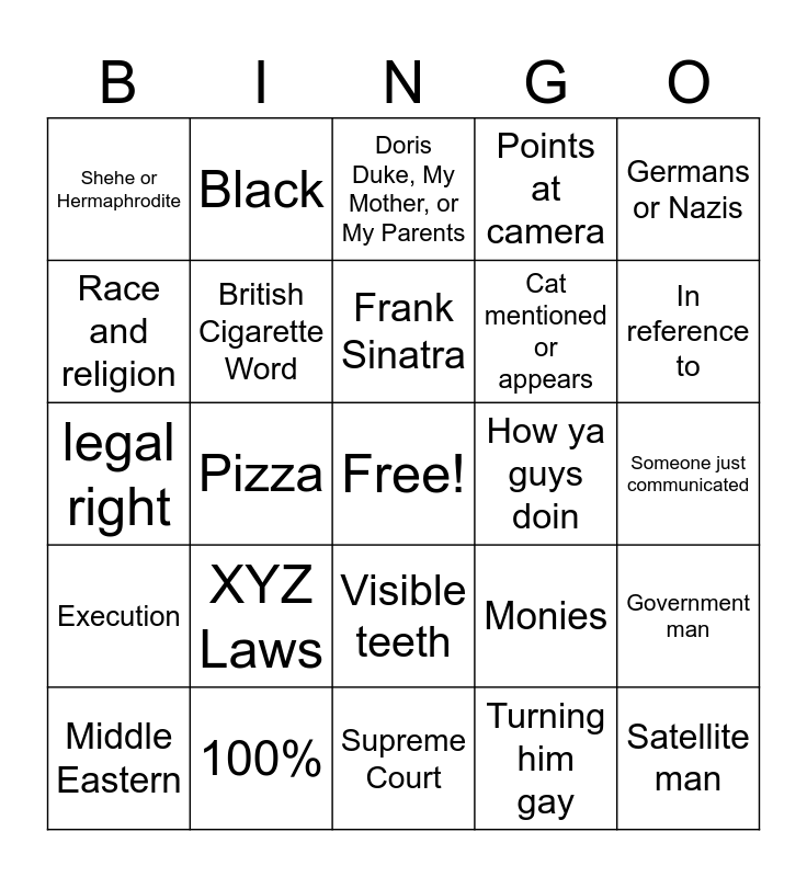 Tony Chase Bingo Card