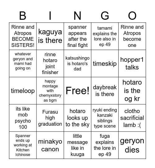 Yuquiitaz Gotcha ending Bingo Card