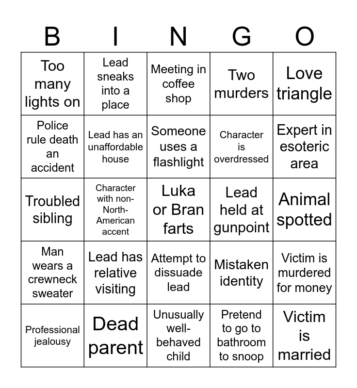 Hallmark Murder Mystery Bingo Card