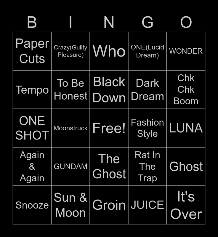 Song Roulette Bingo Card