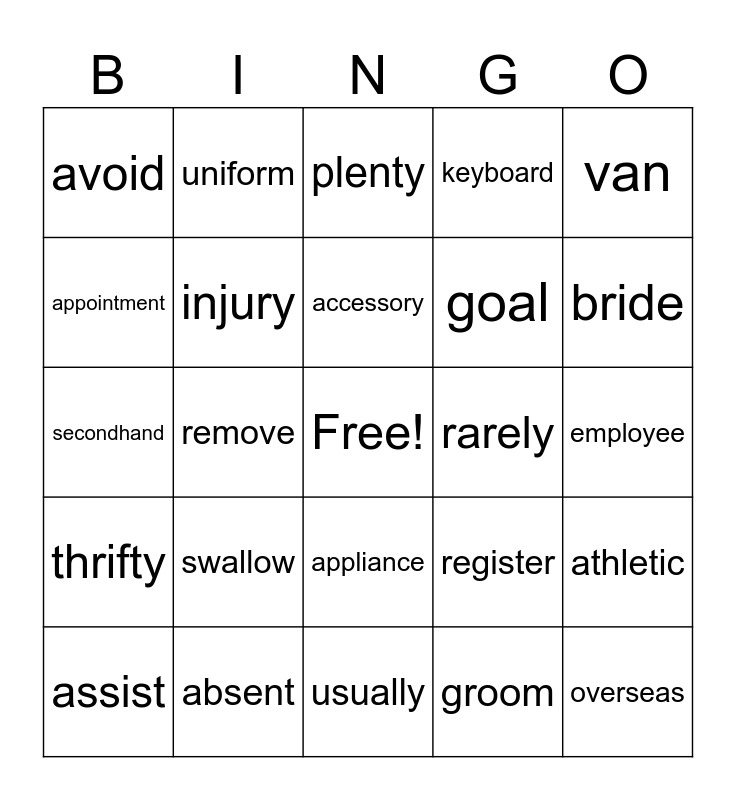 Chapters 3 and 4 Bingo Card