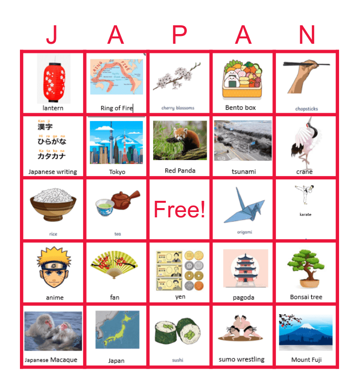 JAPAN Bingo Card