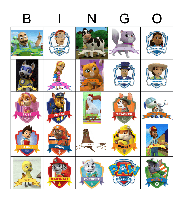 Paw Patrol Bingo Card