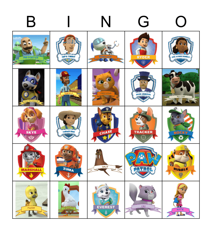 Paw Patrol Bingo Card