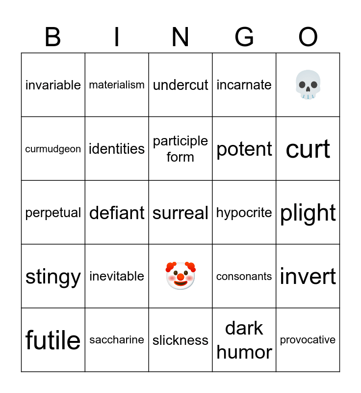 Word bingo (analytical sentences) Bingo Card