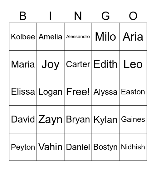 Name Bingo! Bingo Card