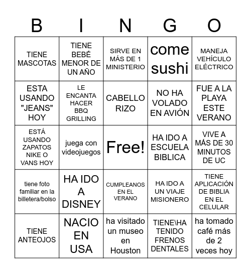 BINGO HUMANO Bingo Card