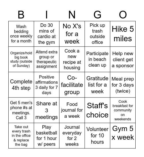 Resilience Bingo Card