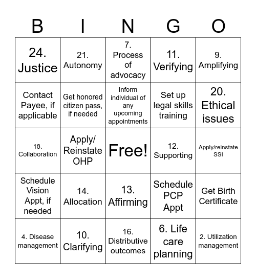 Case Management BINGO! Bingo Card