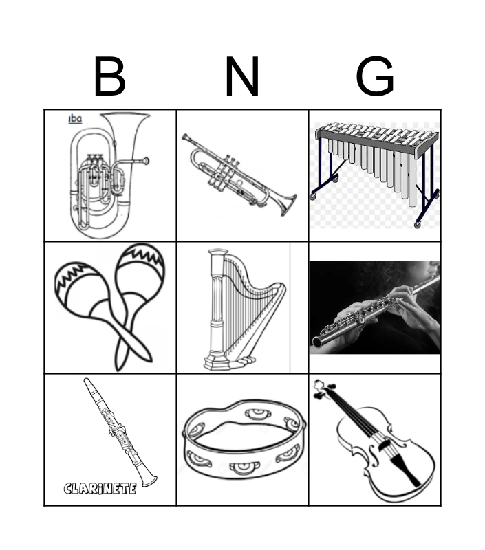 Instrumentos musicales Bingo Card