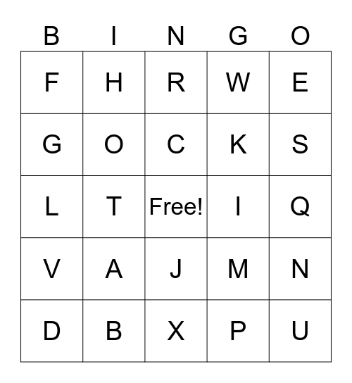 Alphabet Bing Cards Bingo Card