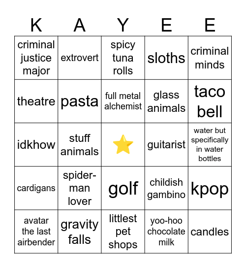 kayee west bingo Card