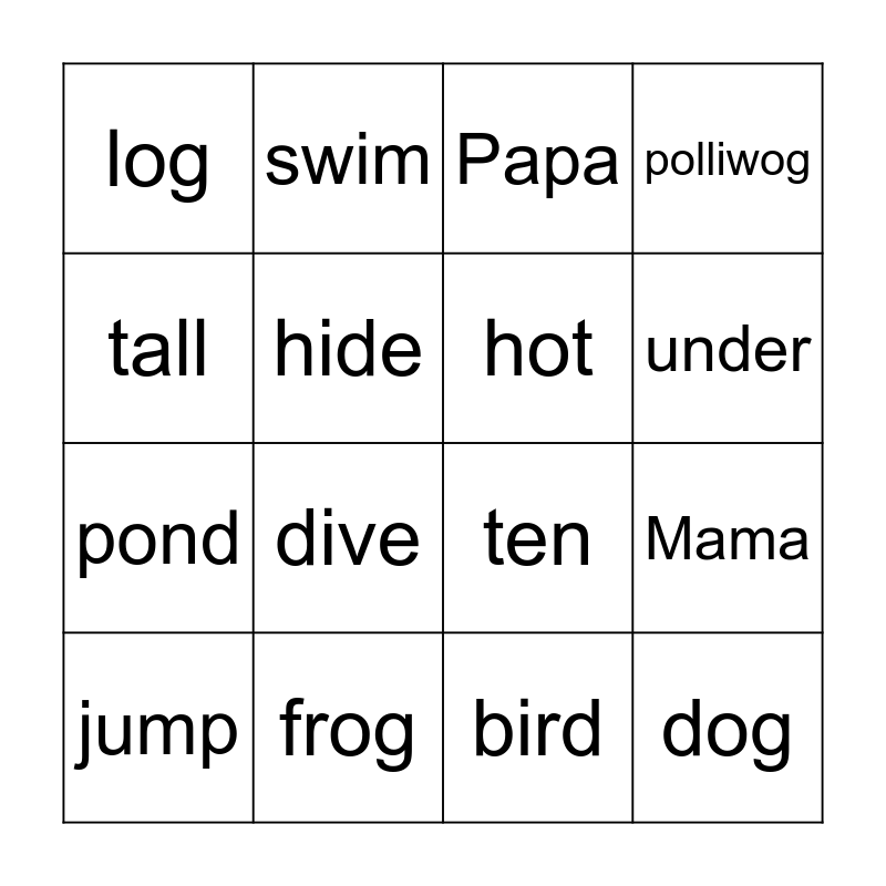 Frogs Bingo Card