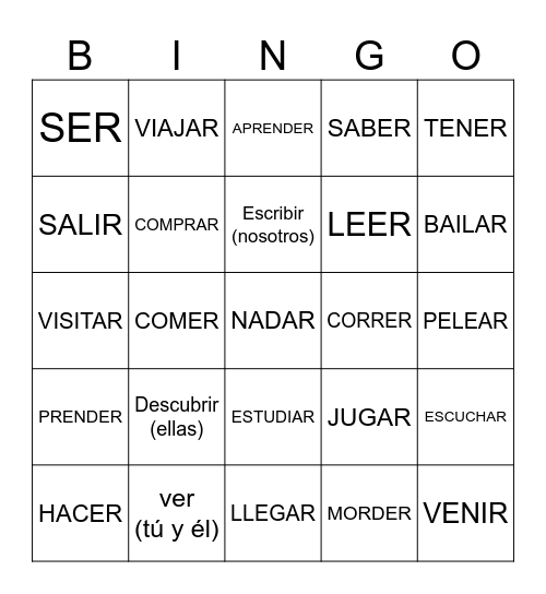 Futuro Simple Bingo Card