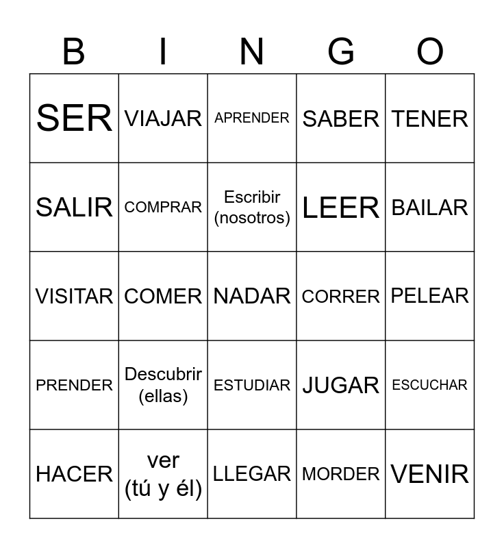 Futuro Simple Bingo Card
