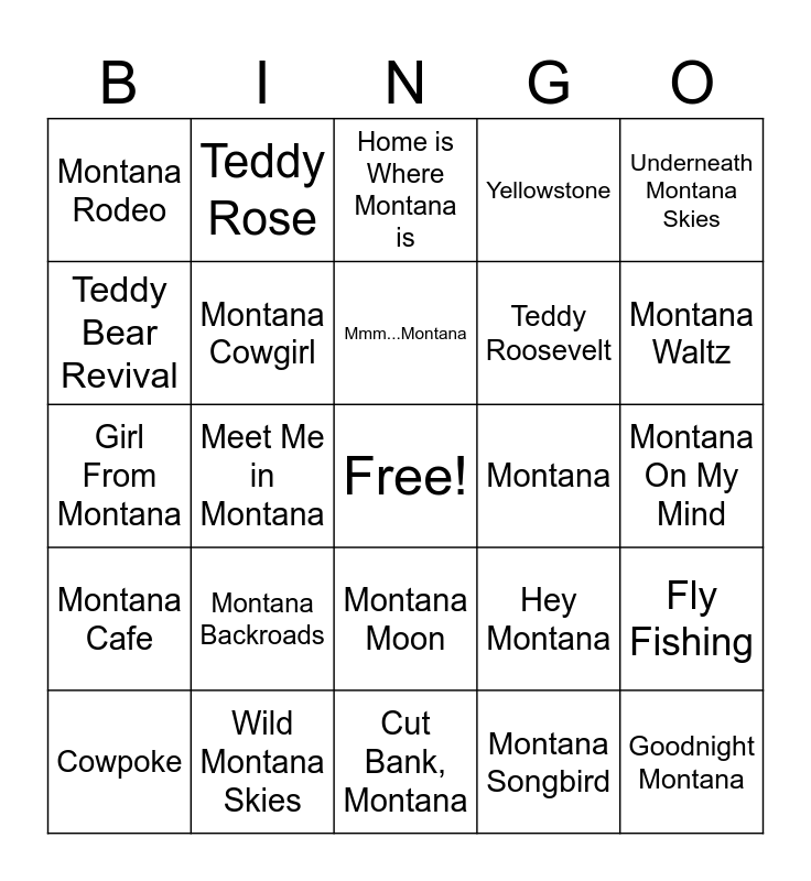 Montana Bingo Card