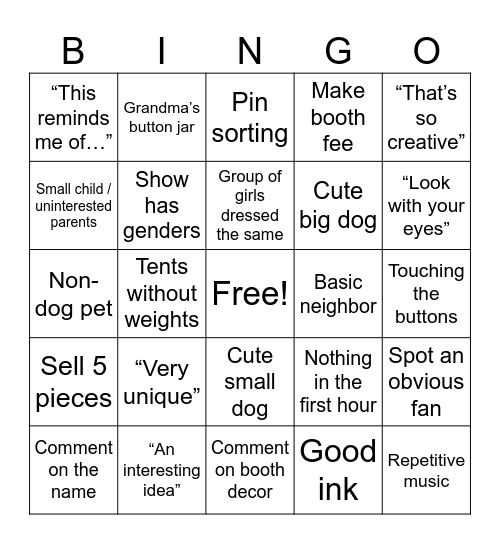 Craft Show Bingo Card