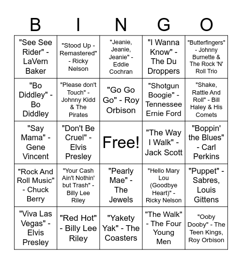 50s Music Bingo Round #4 Bingo Card