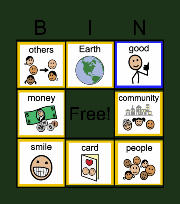 Give Giving a Try (Dec. ULS Vocab) Bingo Card