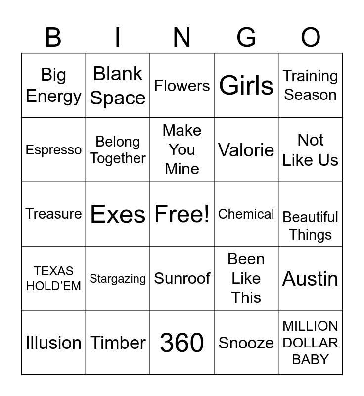 FRONT ROW. 8-24 Bingo Card