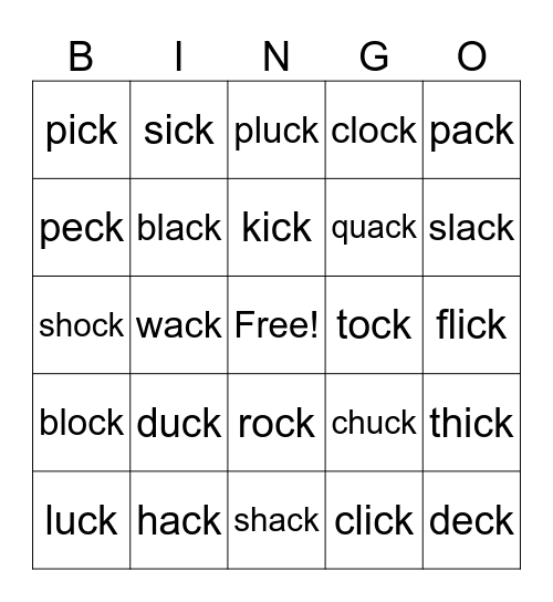 ck words Bingo Card