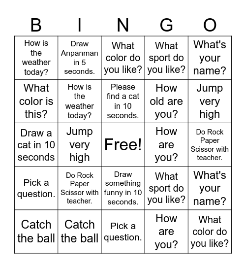 First Class Bingo Card