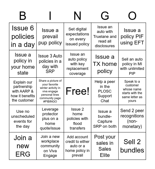 Summer PL Sales Bingo Game Bingo Card