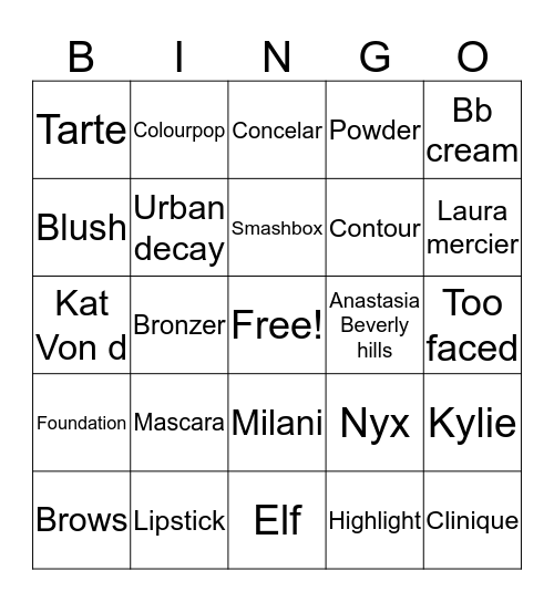 Makeup Bingo Card