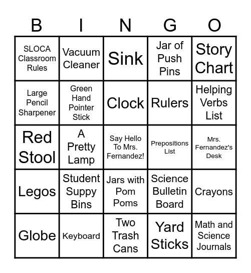 Classroom Scavenger Hunt! Bingo Card