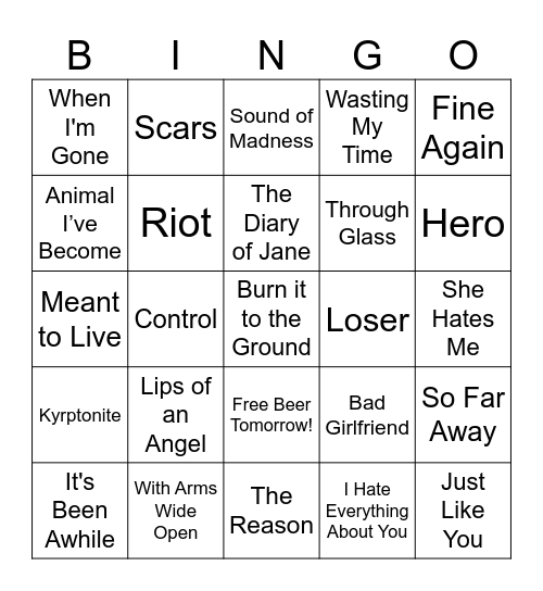 Post-Grunge Bingo Card