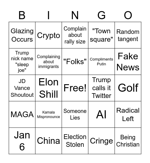 Elon Trump Bingo Card