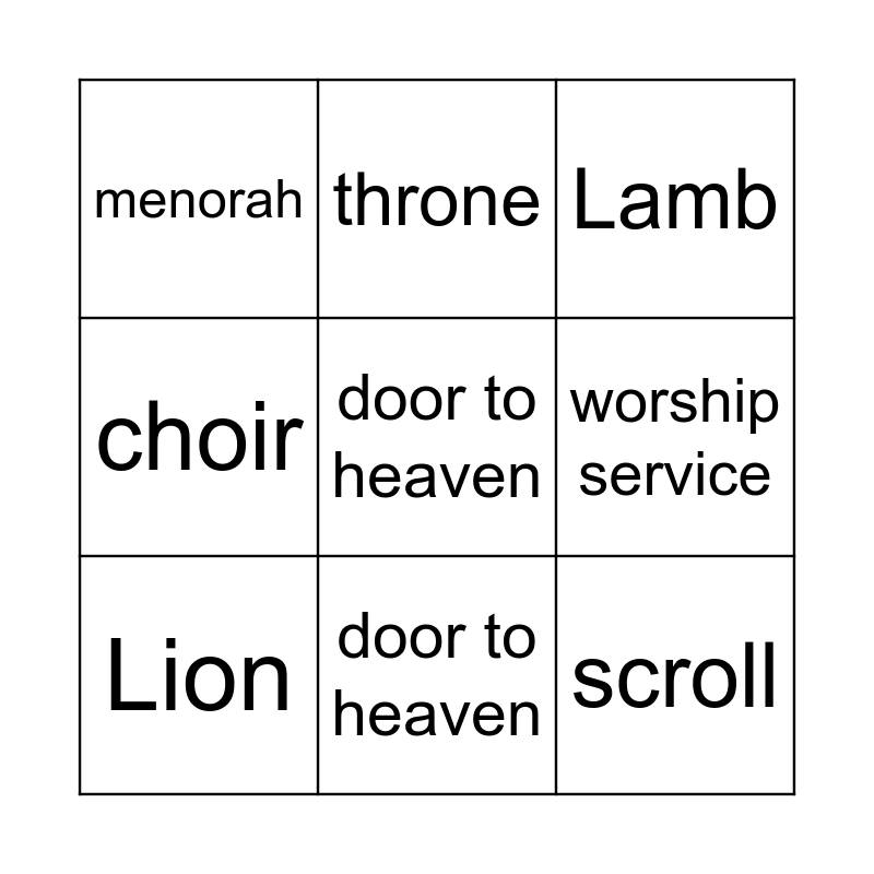 Lion and Lamb Bingo Card