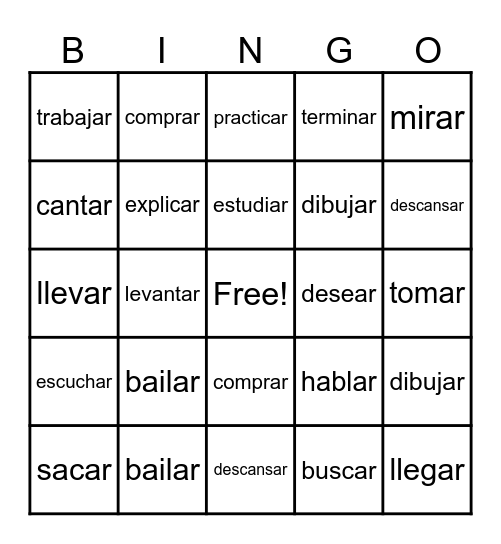 -AR Spanish Verbs Bingo Card