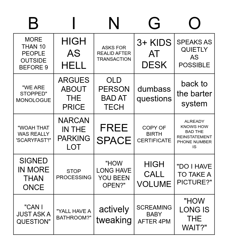 BAD CLIENT BINGO Card