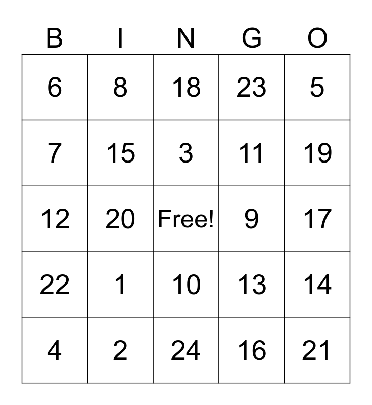 Beanstalk BINGO Card
