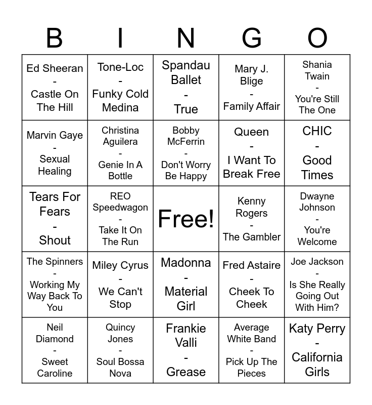 Angels Bingo 7 Bingo Card
