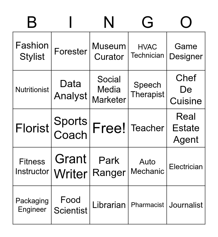 CAREER EXPLORATION BINGO Card