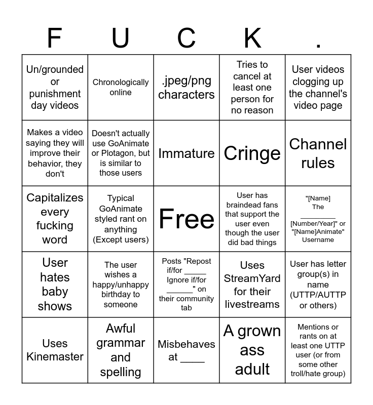 goanimate/vyond/plotagon user bingo Card