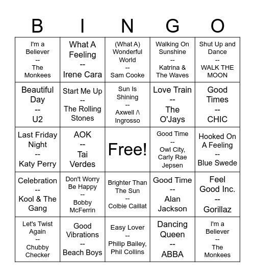 Feelin' Good Bingo Card