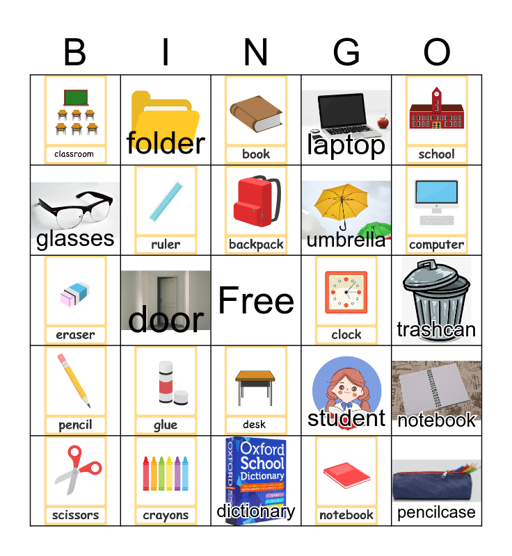 Classroom Objects Bingo Card